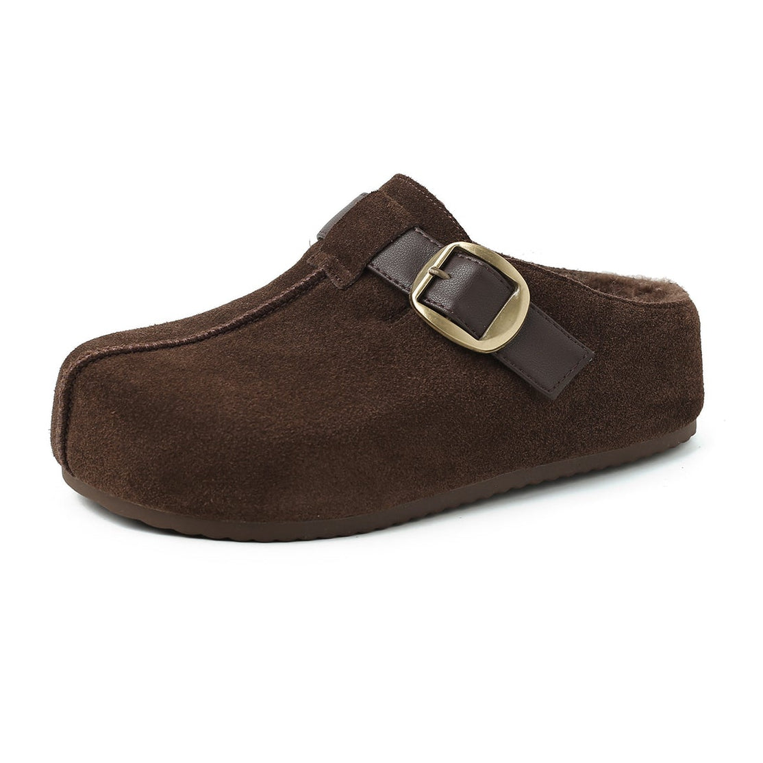 Warm Fur Lined Winter Mules for Women – Platform Slip-On with Buckle ...