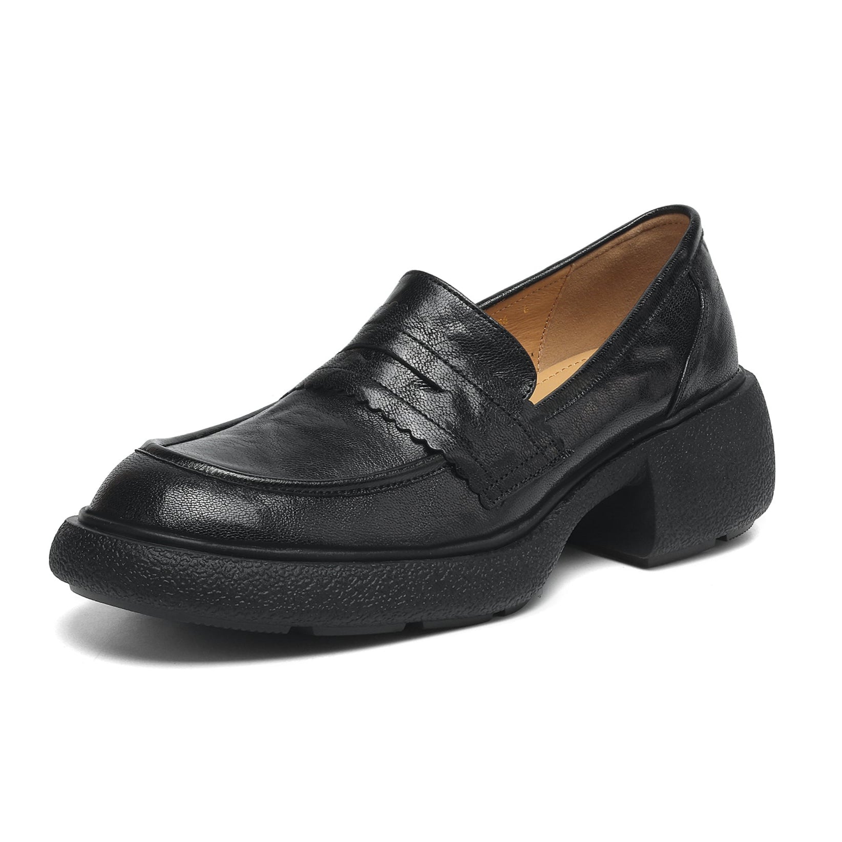 Women's Platform Sheepskin Loafers – Block Heel Slip-On Style – RetroStep